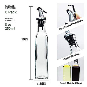 YEBODA 8oz Clear Glass Olive Oil Dispenser Bottles, Olive Oil and Vinegar Cruet Bottle Includes Pourers, Funnel and Labels, Cooking Oil Container for Kitchen 6 Pack
