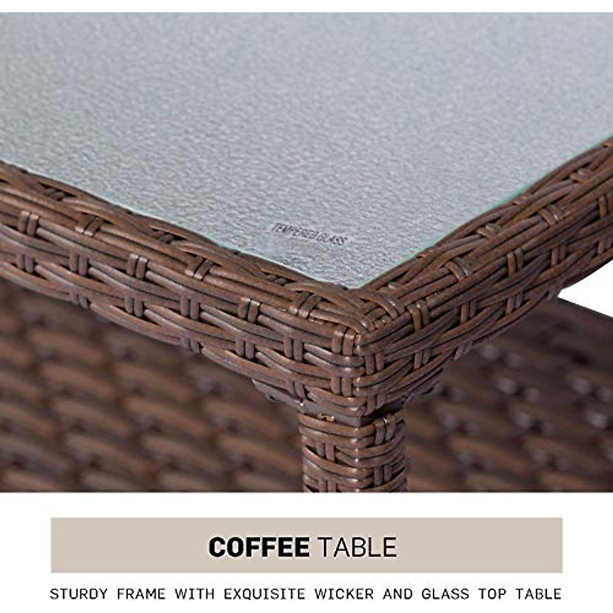 Patiomore 4-Piece Outdoor Furniture Patio Conversation Set All Weather PE Wicker Sofa Set with Glass Coffee Table, Brown