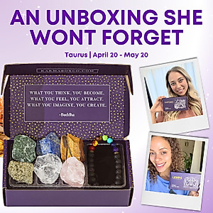 KARMABOX Taurus Gifts for Women - Taurus Crystal Healing Stone Gift Set - 12 Zodiac Signs - Zodiac Gifts - Astrology Gifts for Women - Horoscope Gifts - Birthday Gifts for Women