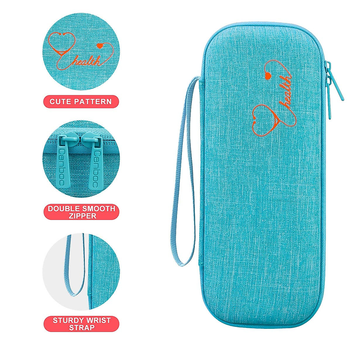 Canboc Hard Stethoscope Case for 3M Littmann Classic III, Lightweight II S.E, Cardiology IV, MDF Acoustica Stethoscope, Mesh Pocket fits Medical Scissors, Penlight, Oral Thermometer, Turquoise