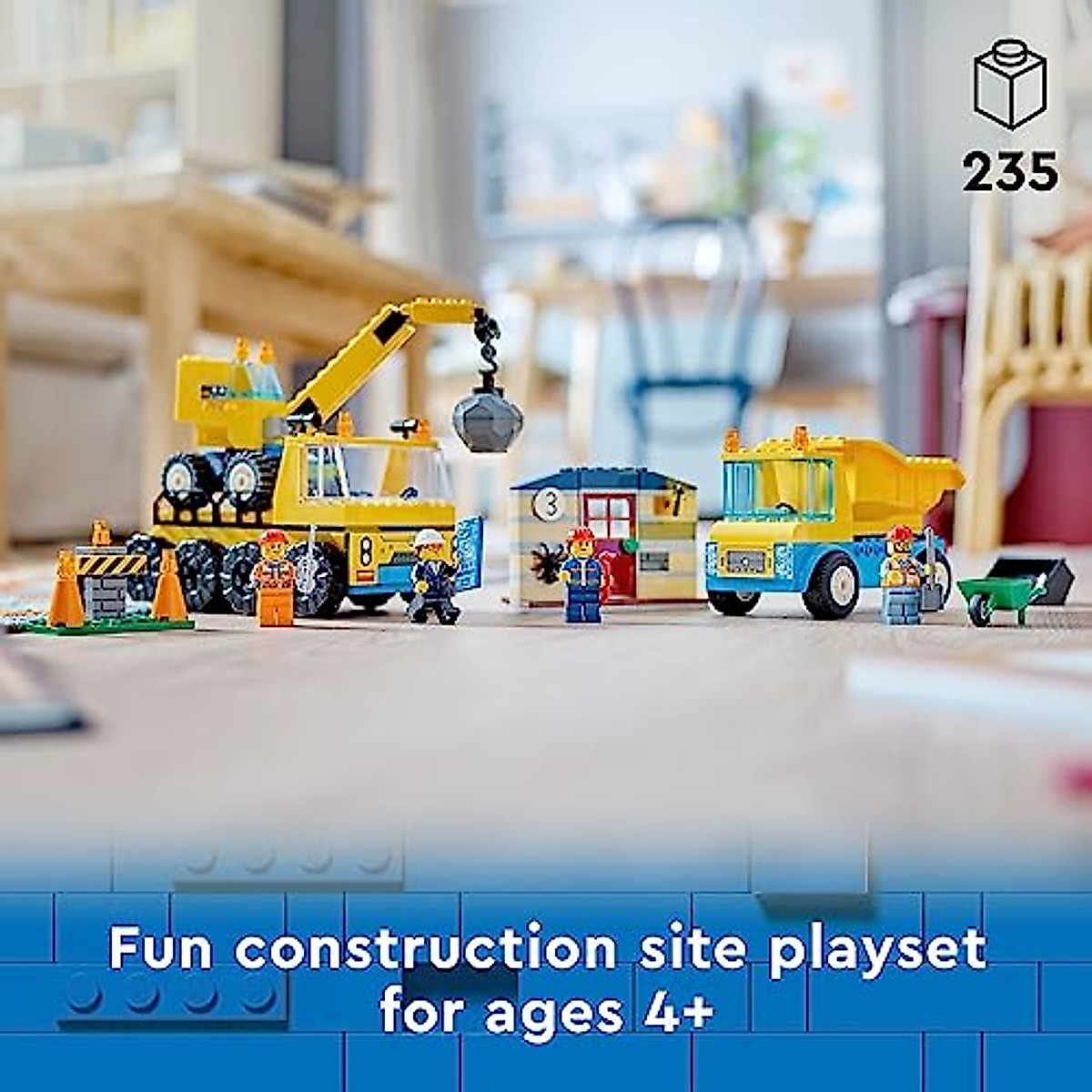 LEGO City Construction Trucks and Wrecking Ball Crane 60391 Building Toy Set for Toddler Kids Ages 4+, includes 3 Construction Vehicles, an Abandoned House and 3 Minifigures for Pretend Play