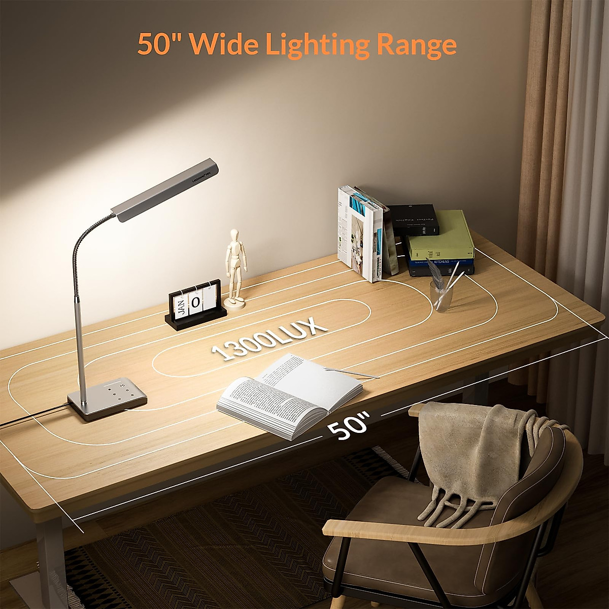 LEPOWER-TEC LED Desk Lamp for Home Office, 750LM Eye-Caring Reading Desk Light, 12W Gooseneck Lamp for Desk, Touch Table Lamp with 3 Timer Function, 60 Lighting Modes, Bright Desk Lamps for Study