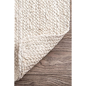 The Knitted Co. 100% Jute Area Rug 9x12 Feet Approx- Braided Design Hand Woven Dyed Off-White Natural Fibers Carpet - Home Decor for Living Room Hallways (9' x 12', Off-White)