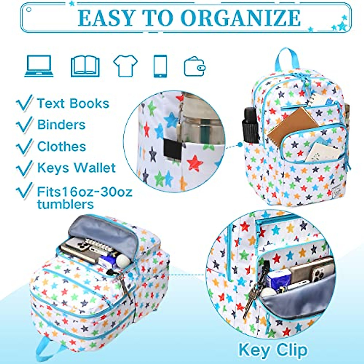 VASCHY School Backpack for Teen Girls, Bookbag Schoolbag Casual Daypack for High School/College/Women/Travel/Work Stars