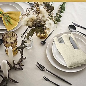 12 Pack Handmade Cloth Napkins with Fringe 100% Cotton Linen Napkins 16"x16" Rustic Cheesecloth Cloth Napkins for Wedding Party(Yellow Series)