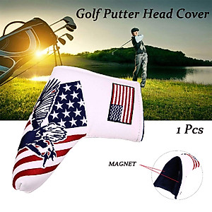 Golf Putter Head Covers Mallet Headcover Club PU Leather Protector Cover Magnetic Closure USA Fits All Putters for Men Women (USA Eagle Blade)