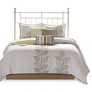 Madison Park Caelie Quilt Modern Classic Design All Season, Breathable Coverlet Lightweight Bedding Set, Matching Shams, Decorative Pillow, King/Cal King(104"x94"), Leaf Yellow 6 Piece