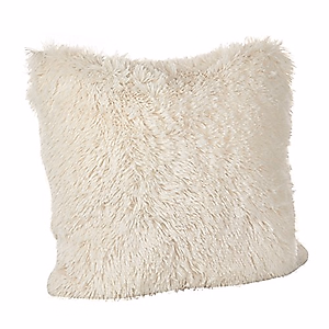 SARO LIFESTYLE Juneau Collection Classic Faux Fur Down Filled Throw Pillow, 18" Down, Ivory