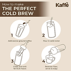 Kaffe Cold Brew Coffee Maker (38oz / 1L) - Borosilicate Glass, Airtight Seal & Dishwasher Safe - Iced Coffee Maker Bottle - Removable Mesh Filter - Up to 6 Cups of Cold Brew Coffee