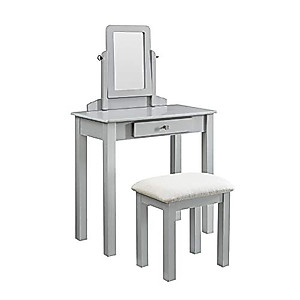 GTU Furniture Transitional Vanity Set with Mirror Stool (Silver)