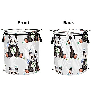 Cute Panda Pop Up Laundry Hamper With Lid Foldable Laundry Basket With Handles Collapsible Storage Basket Clothes Organizer for College Dorm Apartment