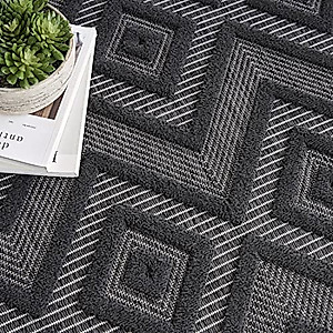 Nourison Versatile Indoor/Outdoor Charcoal/Black 7' x 10' Area-Rug, Easy-Cleaning, Non Shedding, Bed Room, Living Room, Dining Room, Kitchen (7x10)