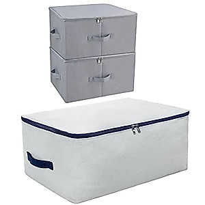 Breathable Canvas Soft Storage Bag with Handles, 2pcs Rigid Folding Storage Bins, Light Gray