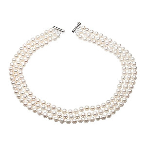 3 Multiple Layered Triplets Strand Pearl Necklace for Women,White Freshwater Pearls Necklace Mother's Day Gift