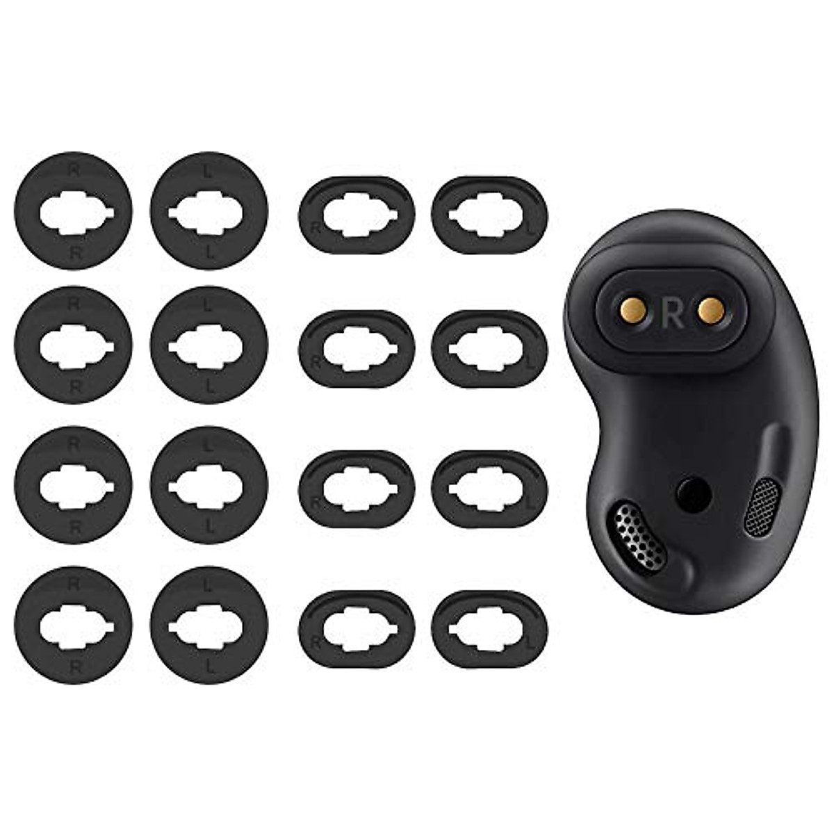 IiEXCEL Galaxy Buds Live Adapter Tips Eartips Earbuds, 8 Pairs Replacement S/L 2 Size Silicone Rubber Ear Tips Buds Wing Tips Fit in Case Compatible with Samsung Galaxy Buds Live - Black