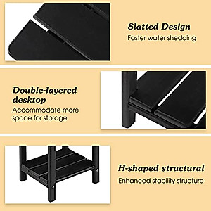 Apolimi Adirondack Outdoor Side Table, 2-Tier Sturdy Patio End Table Weather Resistant, 16.5" Solid Side Table for Patio, Pool, Porch (Black)