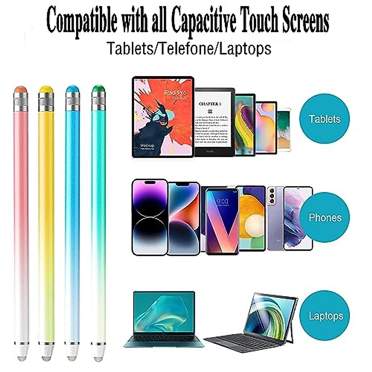 Stylus Pens for Touch Screens with 8 Extra Tips High Sensitivity & Precision Tablet Pen(4pcs),2 in 1 Stylus for iPad Compatible with All Devices