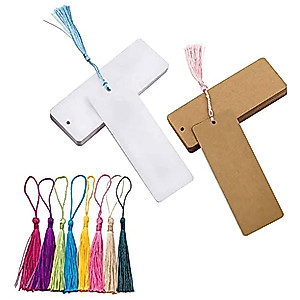 1 Set of 120 DIY Blank Paper Bookmarks Set for DIY Classroom Projects and Gifts Tags with Random Color Tassel Pendant