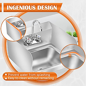 HOCCOT 304 Stainless Steel Sink, Wall Mounted Commercial Restaurant Sink, Hand Washing Sink with Side Splashes, Utility Sink for Restaurant, Kitchen, Bar, Outdoor, Garage, 17"x 15"