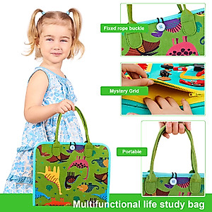 Busy Board for Toddler 1-3 Years Old - Dinosaur Montessori Sensory Toys Baby Kids Activities Travel Educational Toy Preschool Learning Fine Motor Skills Basic Dressing Skills Airplane and Car