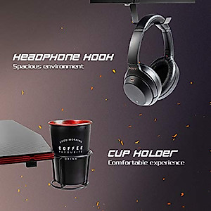 DESINO Gaming Desk 40 inch PC Computer Desk, Home Office Desk Table Gamer Workstation with Cup Holder and Headphone Hook, Black