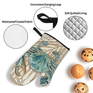 Oven Mitts and Pot Holders Sets of 4,Nautical Ocean Animal Sea Underwater Submarine Blue Crab Fantastic,Oven Mitts Heat Resistant Oven Gloves Set Potholders for Kitchen Baking Grilling