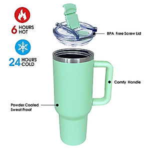 LXSJIUJIU 40 oz Tumbler with Handle and Straw Lid,Insulated Reusable Stainless Steel Water Bottle ，Cupholder Friendly Double Wall Vacuum Sealed Cup (Fluorescent Green