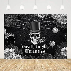 SENDY 7x5ft Death to My Twenties Backdrop for Thirties Birthday Party Decorations RIP to My 20s Funeral For My Youth Banner Gothic Skull Tombstone Black Photography Background Photo Booth Studio Props