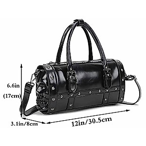 FiveloveTwo Women Handbags Shiny Paten PU Satchel Purse Rivet Shoulder Tote Top-Handle Bag Black