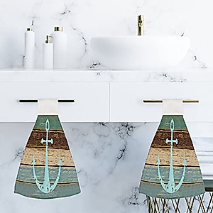 RAWARS Anchor Hand Towels for Bathroom Kitchen - Hanging Kitchen Towels with Loop 2 Pack Wood Nautical Old Stripe Highly Absorbent Soft Cloth Tie Towels for Laundry Room Decor