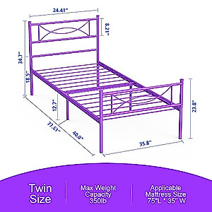 Purple Twin Bed Frames with Storage for Girls Adults Teens, Single Bed Metal Twin Size Beds, Twin Bed Frame No Box Spring Needed Twin Platform with Headboard for Students