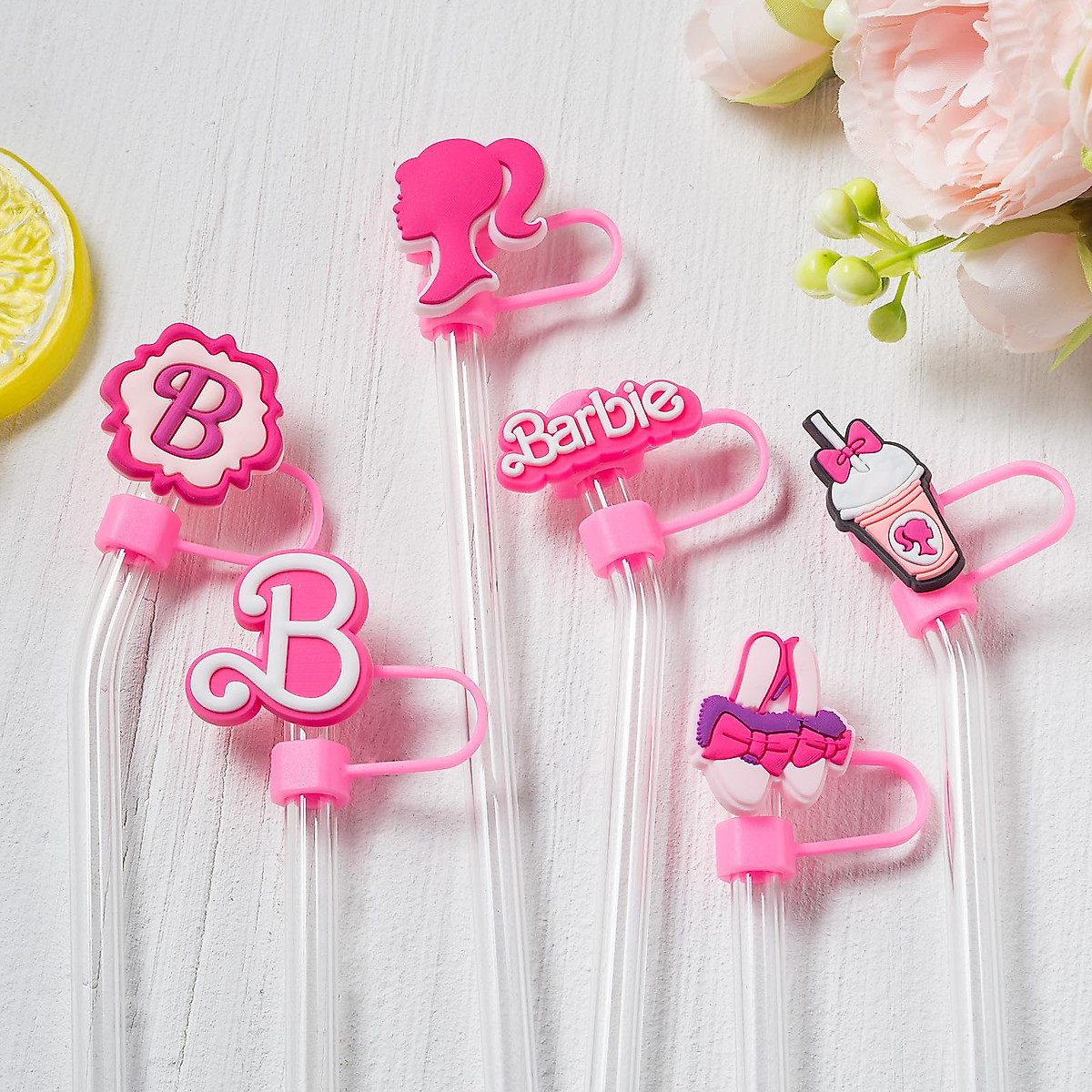 Straw Cover Cap for Stanley Cup, 6Pcs Cute Hot Pink Straw Topper Compatible with 30&40 Oz Tumbler with Handle, Reusable Silicone Straw Tip Covers as Stanley Cup Accessories(10mm)