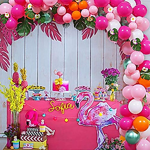 105Pcs Pink Green Tropical Flamingo Balloon Garland Kit, Luau Balloon Party Decorations, DIY Hawaii Balloon Arch Garland with Palm Leaves,Plumeria for Birthday Party Wedding Bachelorette Baby Shower