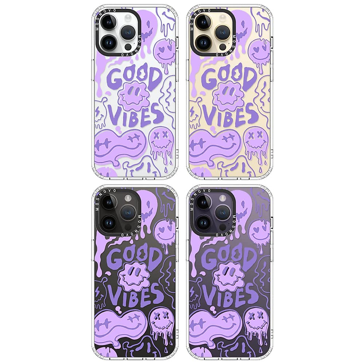 MOSNOVO Case for iPhone 14 Pro Max, [Buffertech 6.6ft Military-Grade Drop Protection] [Anti Peel Off Tech] Clear TPU Bumper Phone Case Cover Design - Good Vibes