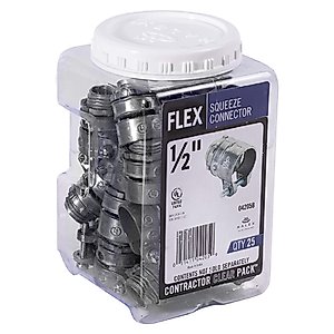Halex – ½ Inch Flexible Metal Conduit (FMC) Squeeze Connector – 04205B – 25 Per Pack – Silver