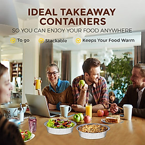 Fit Meal Prep 45 Pack 9” Round Aluminum Foil Pans with Clear Dome Lids, Pie Tins Disposable 9 inch with Lids, Take Out Containers, Freezer Oven Safe Aluminum Baking Pans for Storing, Cooking, Storage