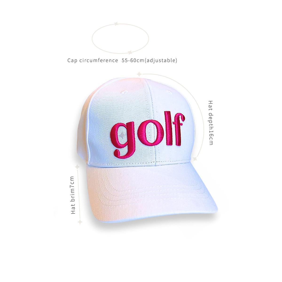 Women's Golf Hat White Ballcap with Pink Accent - Trendy Apparel for Woman, Adjustable Ball Cap, Women, Ladies Cute Golf Gear Apparel Caps - One Size Fits All Unisex