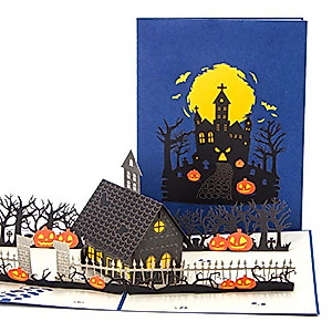 Ribbli Halloween Haunted House Handmade 3D Pop Up Card,Greeting Card,Halloween Card,Pumpkin Card,with Envelope