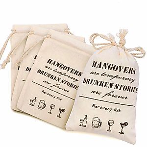 Whaline 20 Pcs Bachelorette Hangover Kit Bags Cotton Gift Bags Muslin Drawstring Party Favors for Wedding Survival Recovery Bachelorette Party and Bridesmaid Gifts (4" x 6")
