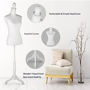 Encomle Dress Form Female Mannequin Torso, Height Adjustable Mannequin Body with Stand for Sewing, Display, White