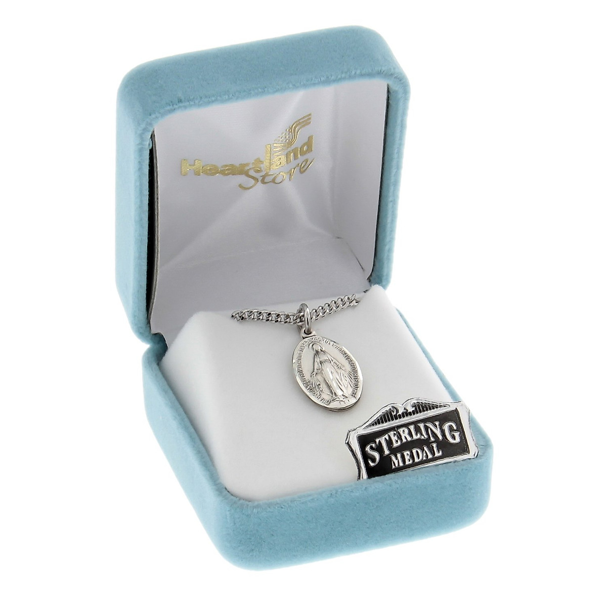 Heartland Store Women's Sterling Silver Small Oval Miraculous Pendant Oval Matte Finish + 18 Inch Rhodium Plated Chain