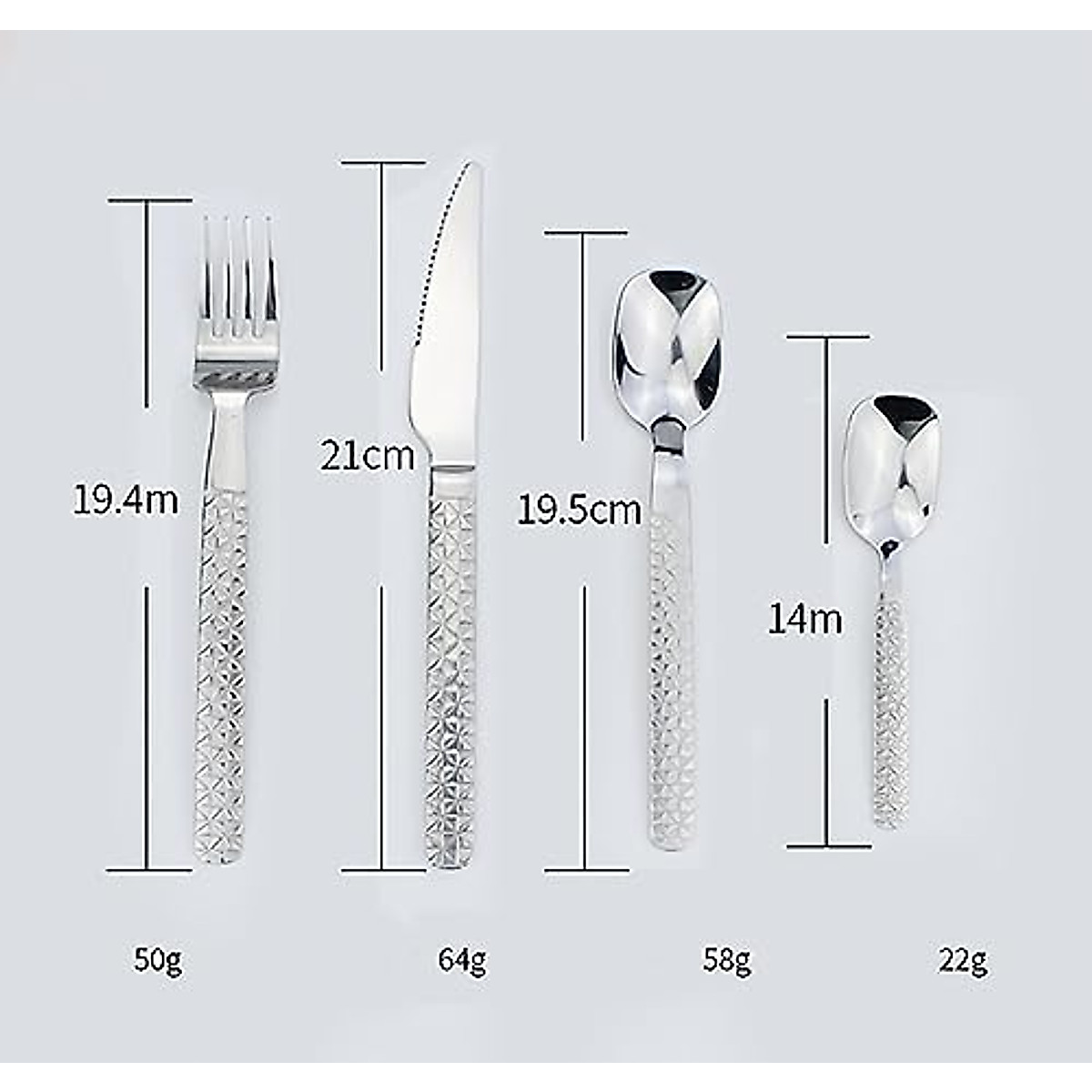 Silverware Set Flatware Cutlery Geometric Hammered Stainless Steel Kitchen Utensils Tableware，Mirror Finished，Service with Steak Knives Dinner Fork Knife Spoon