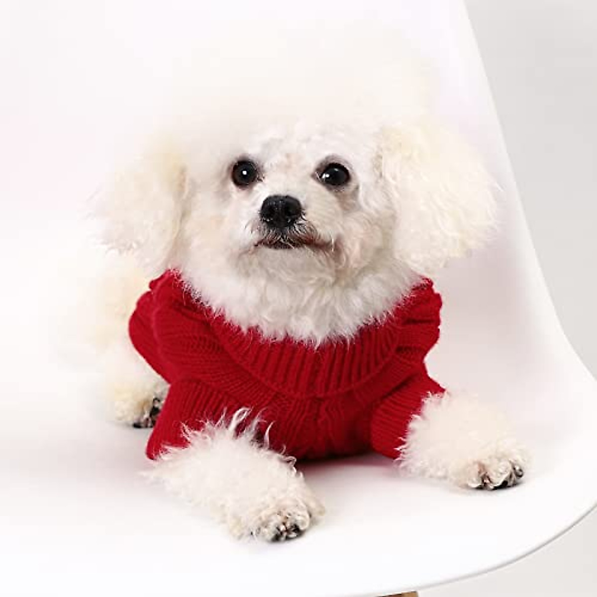 Neiwech Small Dogs Pet Sweaters Solid Color Stereoscopic Soft Puppy Knitted Sweatshirts Doggy Pullover Winter Warm Pup Clothes Bright Red S