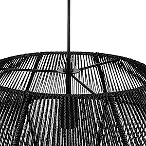Globe Electric 65470 1-Light Chandelier, Matte Black Natural Twine, Mate Black Canopy and Socket, Designer Black Cloth Hanging Cord. Adjustable Height, Home Decor Lighting, Hygge, Bulb Not Included