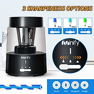 Pencil Sharpener Minify Electric Pencil Sharpener Heavy Duty Blade Rechargeable Battery Powered Pencil Sharpeners for 6-8mm Colored Pencils Auto Stop Fast Sharpen in 3s Ideal for Office/School/Home