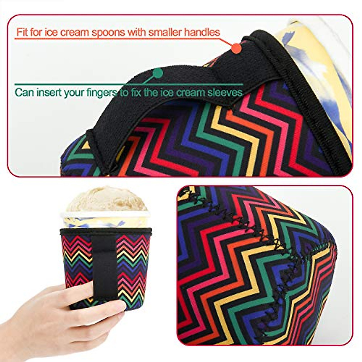 Beautyflier 2-Pieces Pint Sized Ice Cream Cozy Thicken Neoprene Ice Cream Sleeves with Elastic Handle Cover (Geometry + Plant)