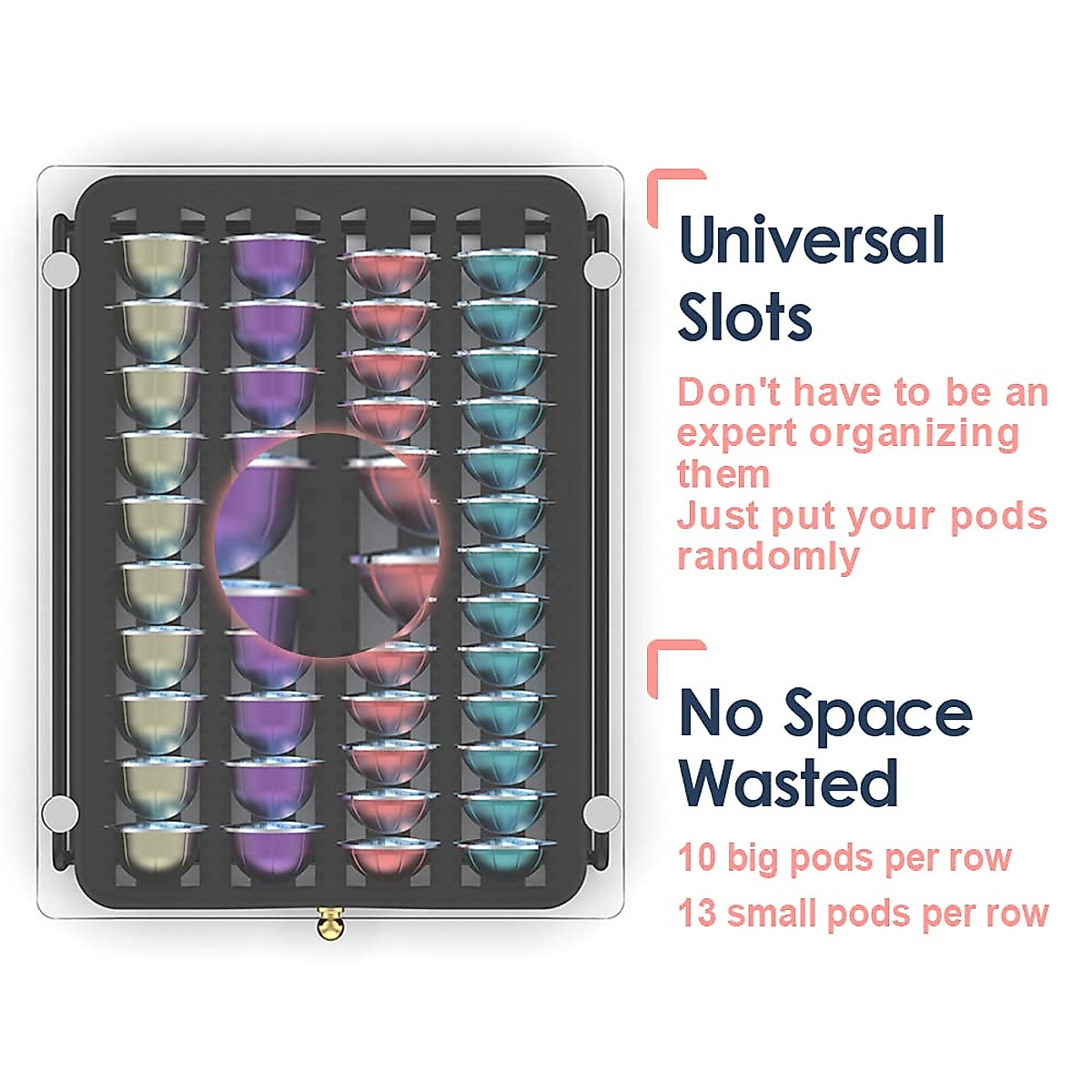 EVERIE Crystal Tempered Glass Top Organizer Drawer Holder Compatible with Nespresso Vertuo Capsules, Compatible with 40 Big or 52 Small Vertuoline Pods, NP02