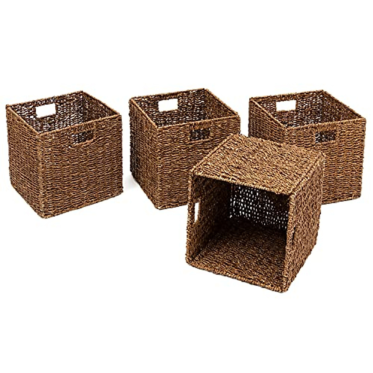 Trademark Innovations Foldable Storage Basket, 12"L x 12"W x 12"H, Brown, 4 Pack & Foldable Storage Basket with Iron Wire Frame By (Set of 2)