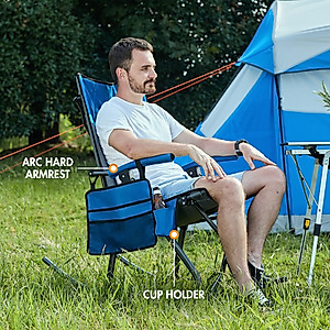 PORTAL Oversized Folding Rocking Camping Chair Portable Outdoor Rocker with High Back Hard Armrests Carry Bag, Supports 400 lbs, Padded Back, Blue