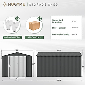 HOGYME 8 x 12 FT Outdoor Storage Shed, Large Metal Tool Sheds with Updated Frame Structure and Lockable Doors, Garden Shed for Backyard Garden Patio Lawn, Grey
